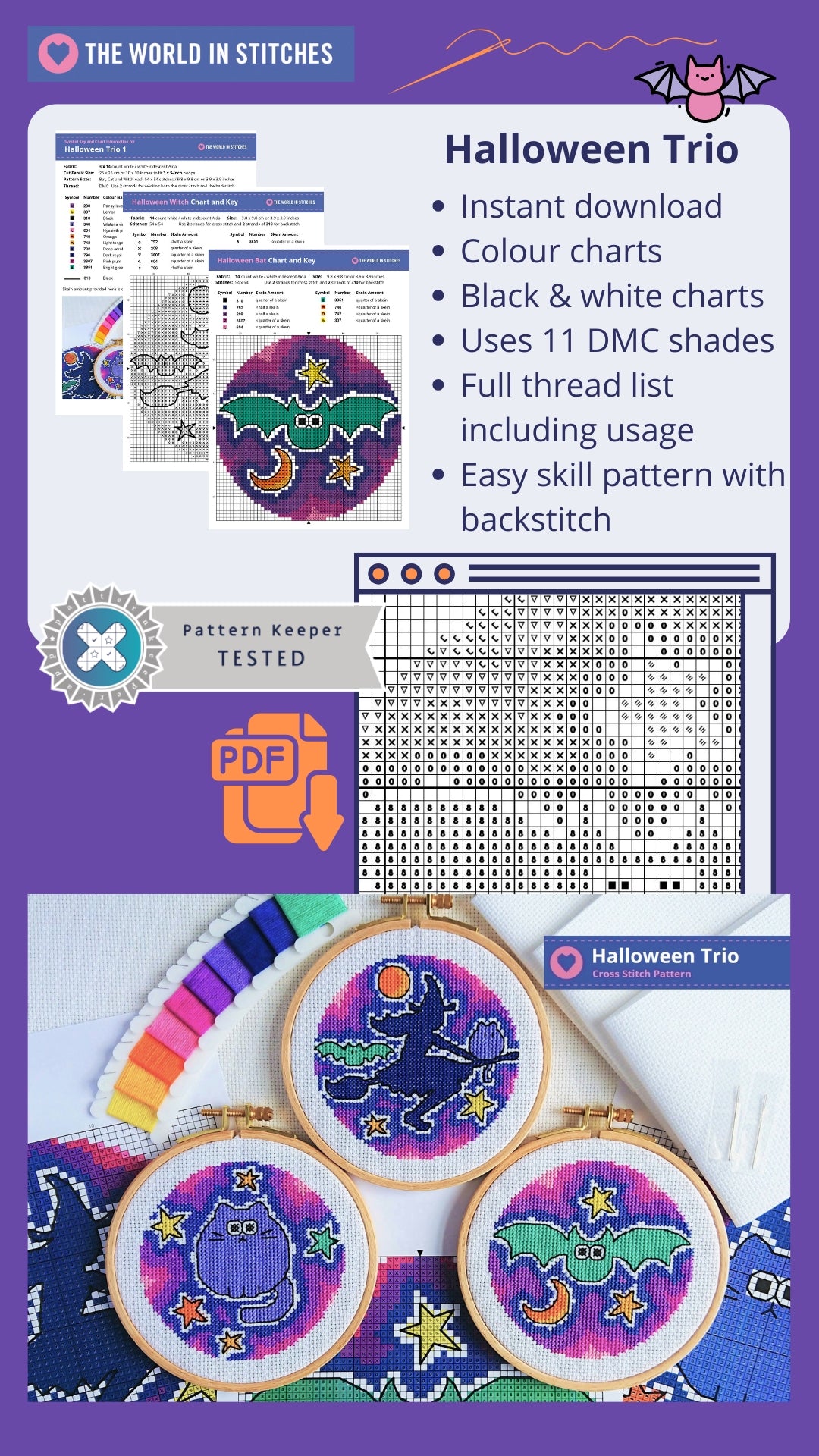 PDF Pattern for Halloween Trio 1: Witch, Bat and Cat – The World in ...
