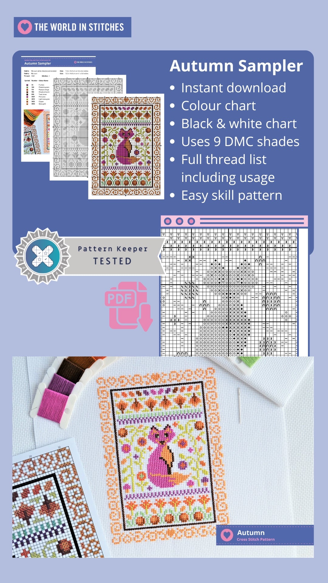 PDF Pattern for Autumn Mini Sampler – The World in Stitches