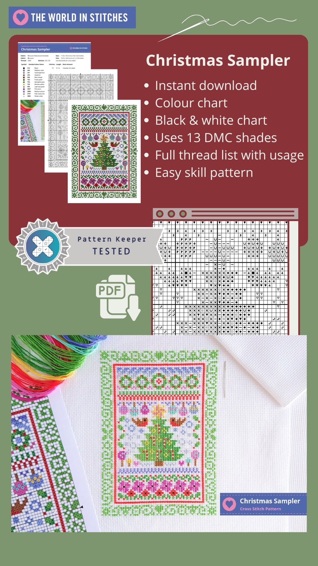 PDF Pattern for Christmas Sampler – The World in Stitches