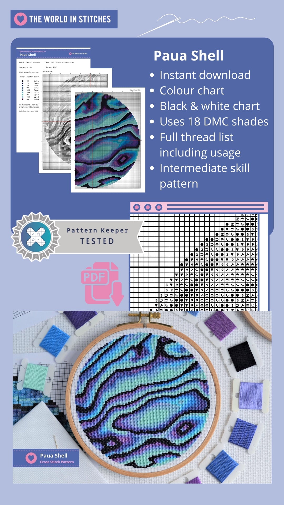 PDF Pattern for Paua Shell – The World in Stitches