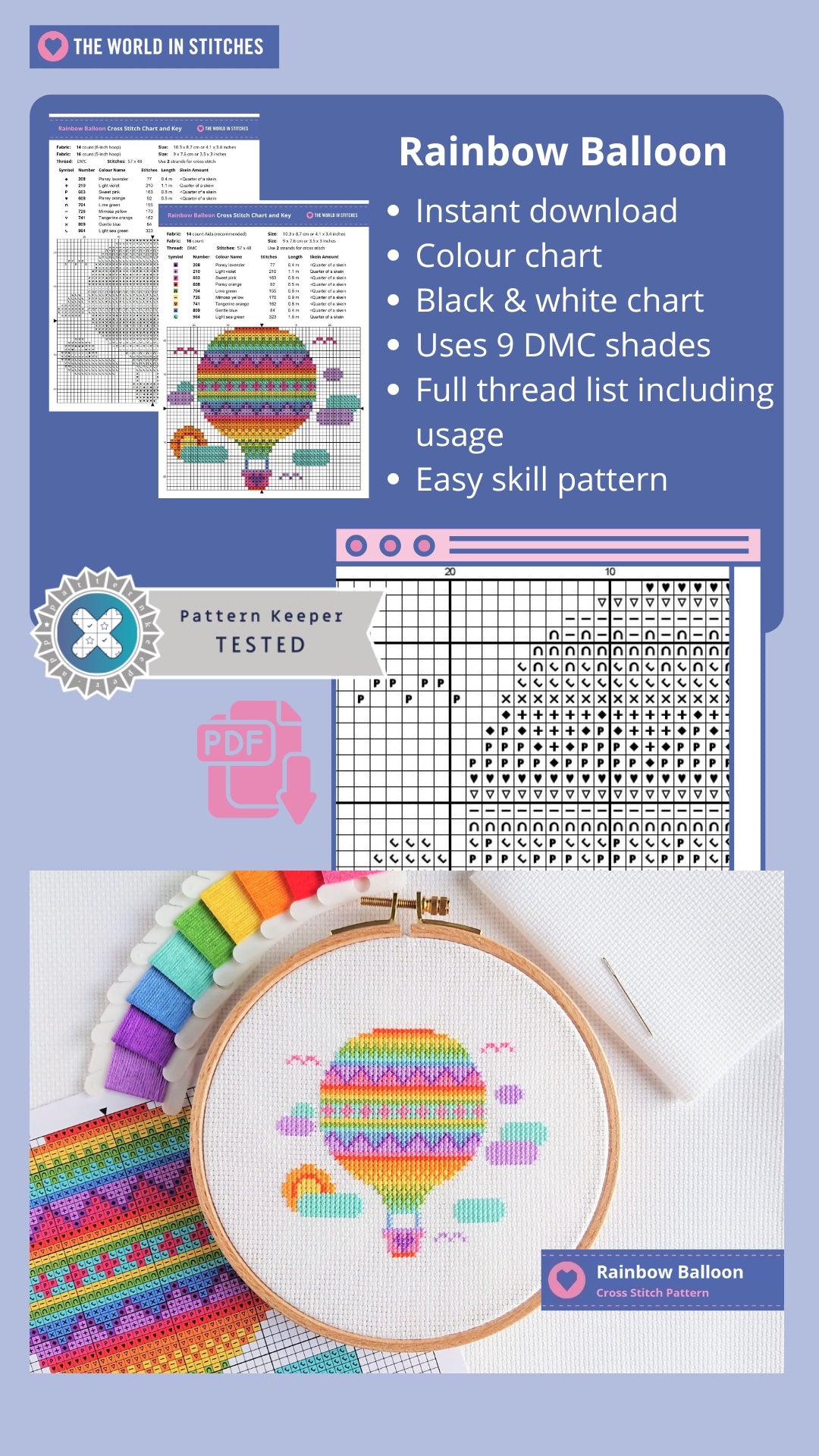 PDF Pattern for Rainbow Balloon – The World in Stitches