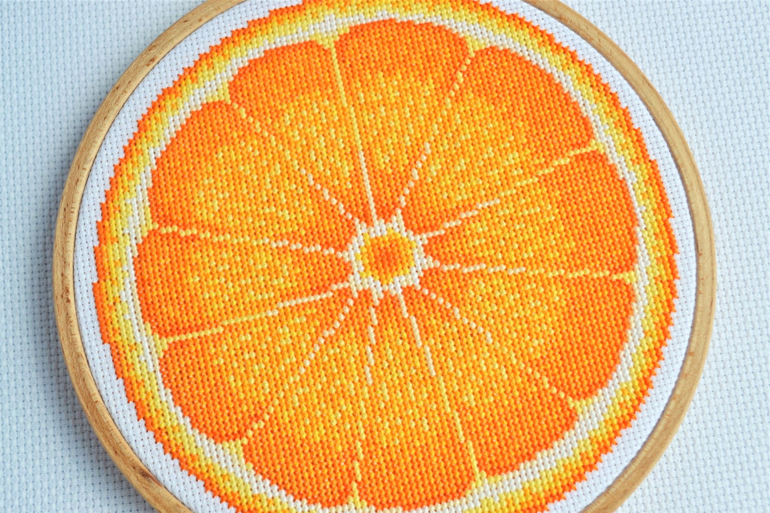 Orange Half Cross Stitch Kit - 6-inch Hoop, 16 count Aida, DMC Thread ...