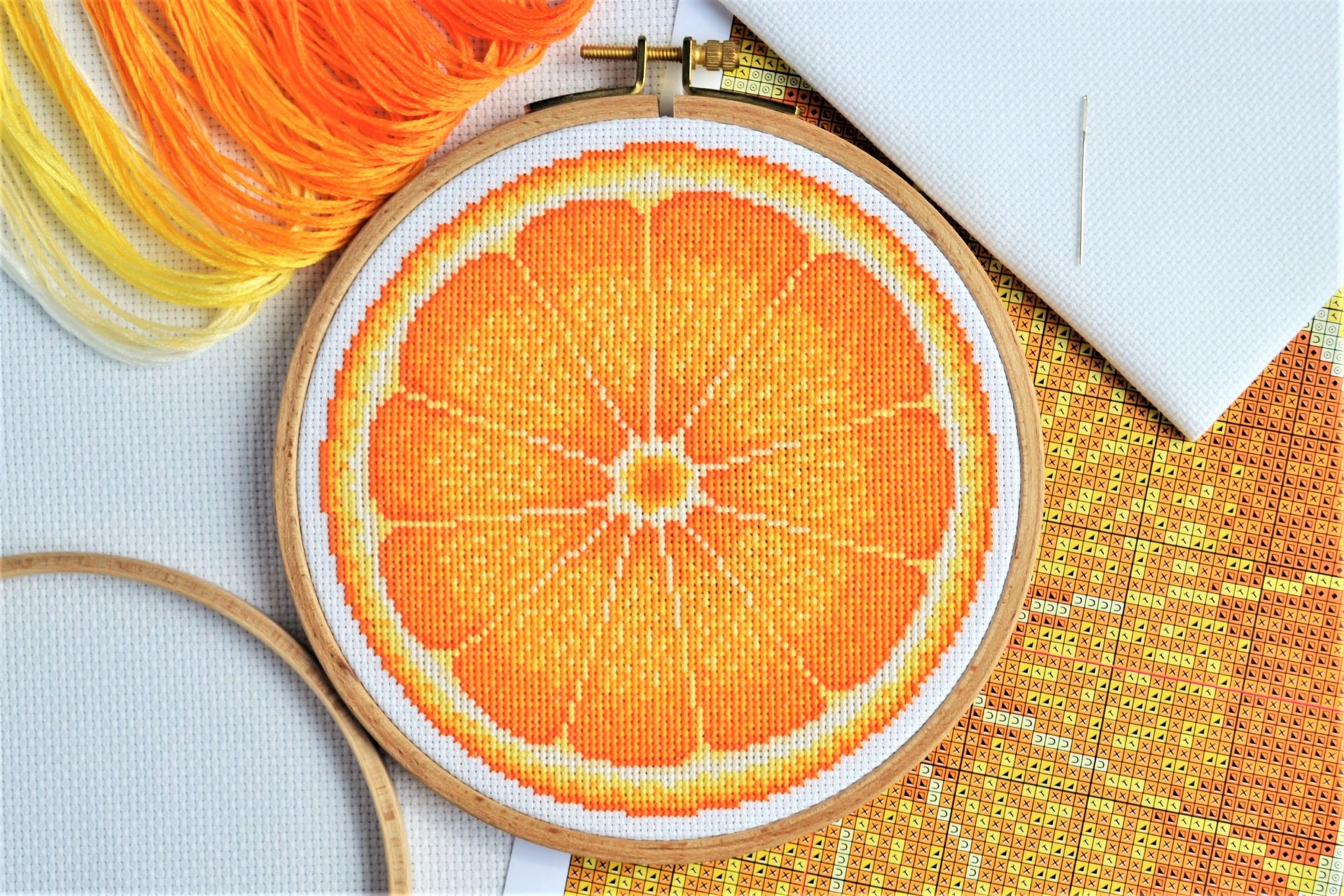 Orange Half Cross Stitch Kit - 6-inch Hoop, 16 count Aida, DMC Thread ...